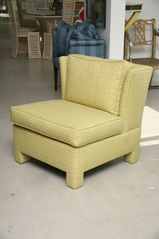 Pair of Pistachio Green Upholstered Cube Chairs at 1stDibs
