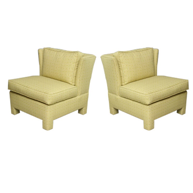 Pair of Pistachio Green Upholstered Cube Chairs at 1stDibs