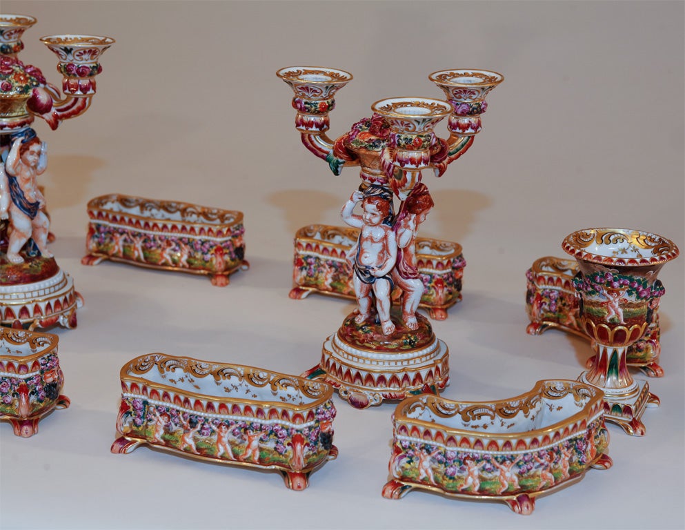 Exceptional Complete Capo di Monte Table Surround and Candlesticks For ...