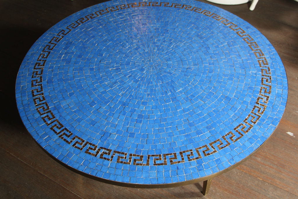 Round Greek Key Mosaic Tile Table at 1stDibs