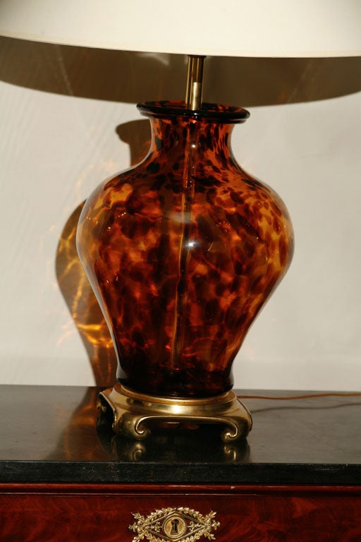 Italian Tortoise Shell Glass Lamp On Brass Base at 1stDibs