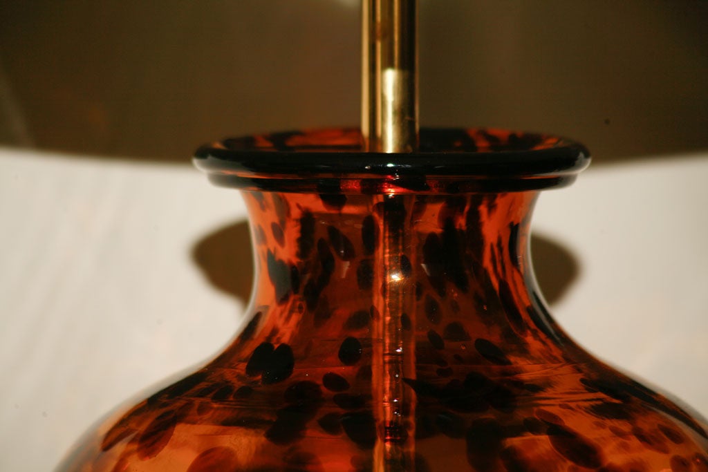 Italian Tortoise Shell Glass Lamp On Brass Base at 1stDibs