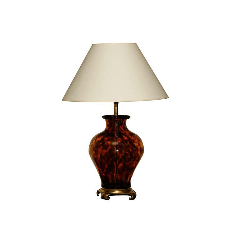 Italian Tortoise Shell Glass Lamp On Brass Base At 1stdibs