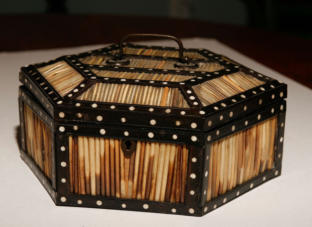 Hexagonal Ebony, Ivory and Porcupine Quill Box at 1stDibs