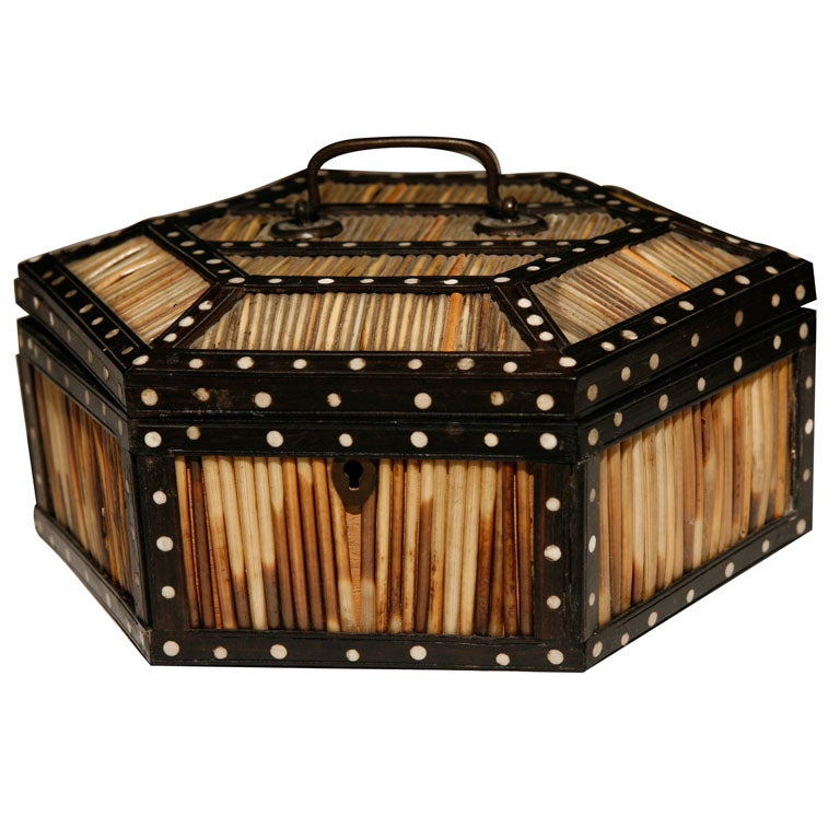 Hexagonal Ebony, Ivory and Porcupine Quill Box at 1stDibs