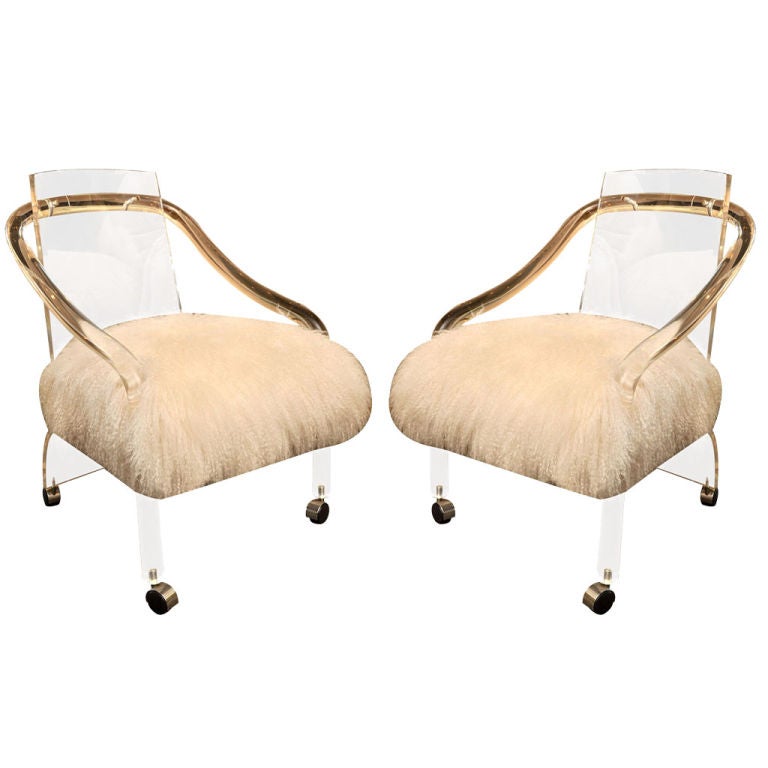 Pair of Circ 1970 Lucite Chairs with Tebetan Lamb Upholstery For Sale ...