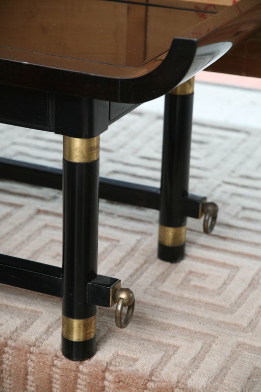 Black Lacquer and Brass-Mounted Bench, Probably James Mont at 1stDibs