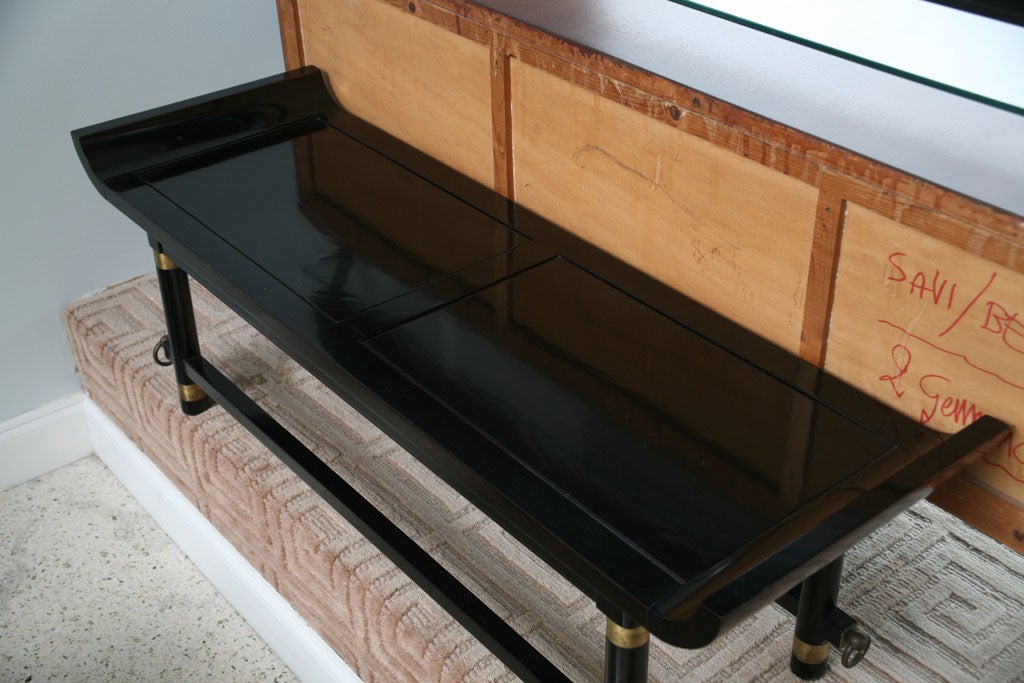 Black Lacquer and Brass-Mounted Bench, Probably James Mont at 1stDibs