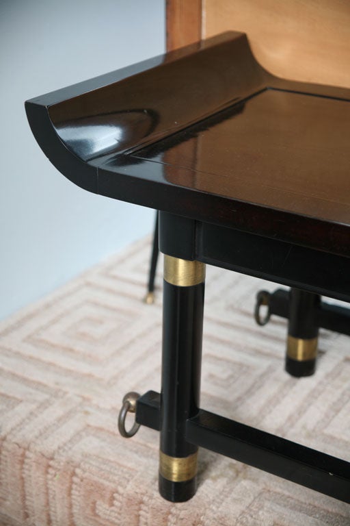 Black Lacquer and Brass-Mounted Bench, Probably James Mont at 1stDibs