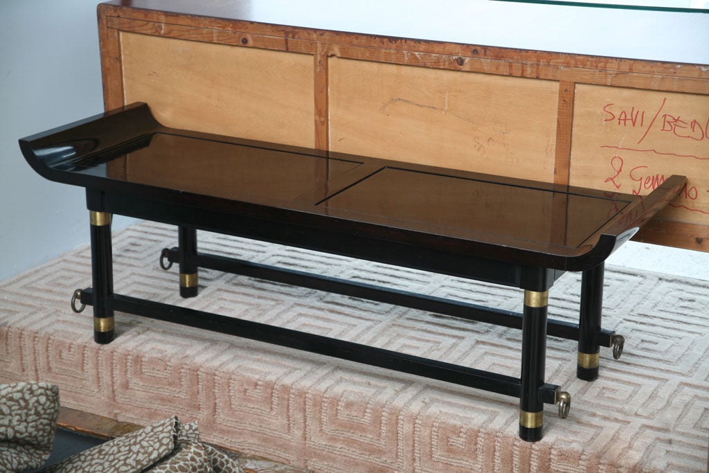 Black Lacquer and Brass-Mounted Bench, Probably James Mont at 1stDibs