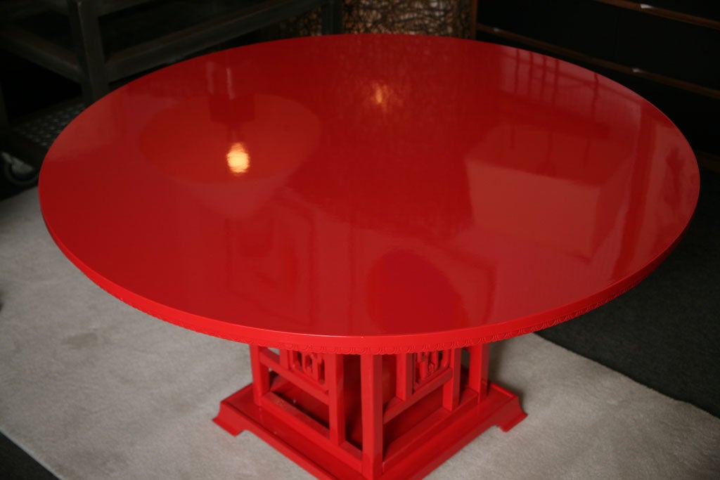 Red Lacquered Hollywood Glam Decorator Table For Sale at 1stDibs