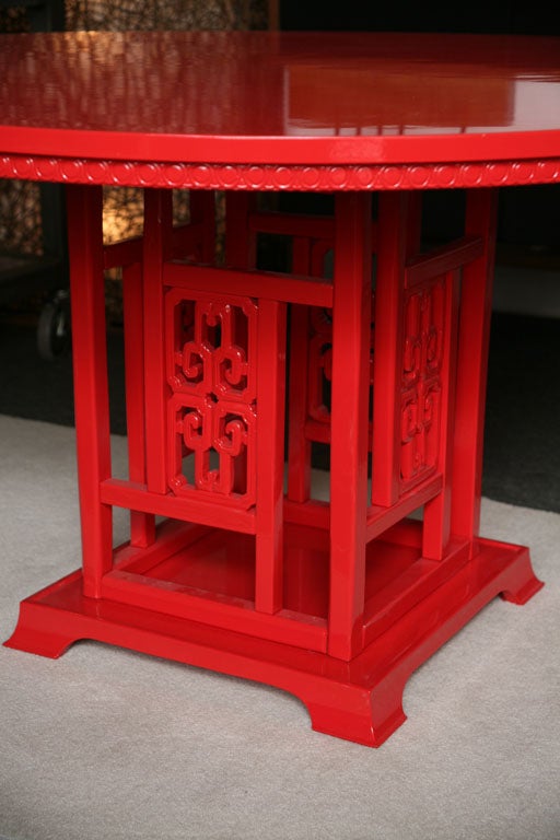Red Lacquered Hollywood Glam Decorator Table For Sale at 1stDibs