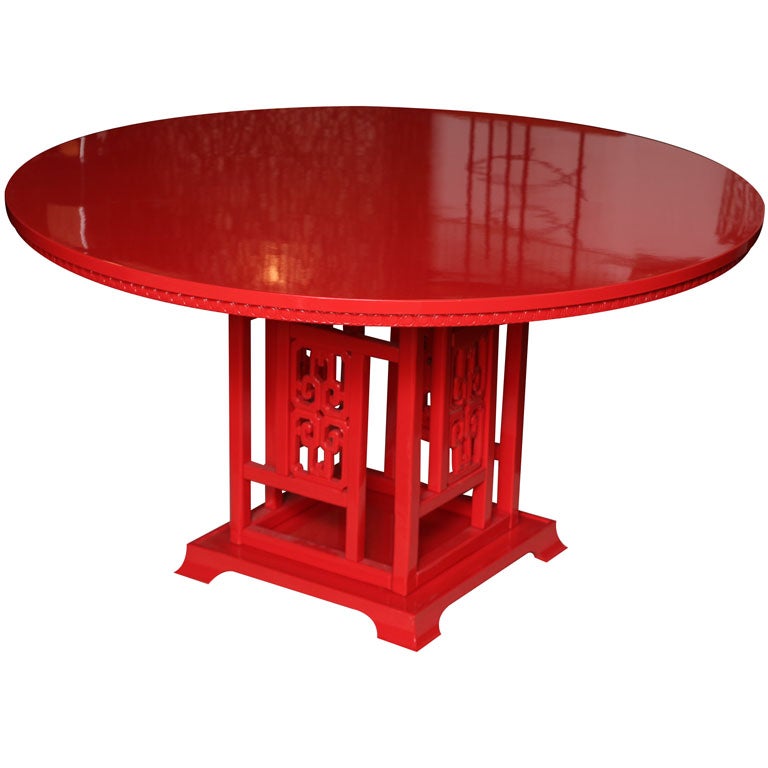 Red Lacquered Hollywood Glam Decorator Table For Sale at 1stDibs