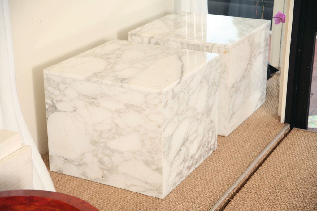 Pair of Carrara Marble Block Tables at 1stDibs