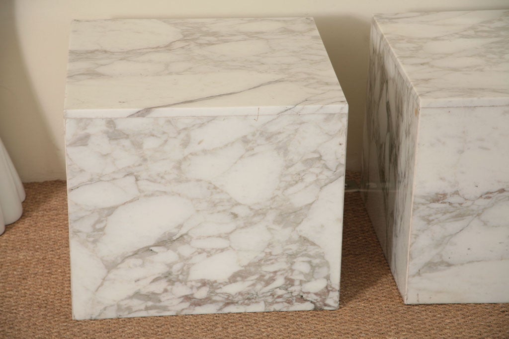 Pair of Carrara Marble Block Tables at 1stDibs