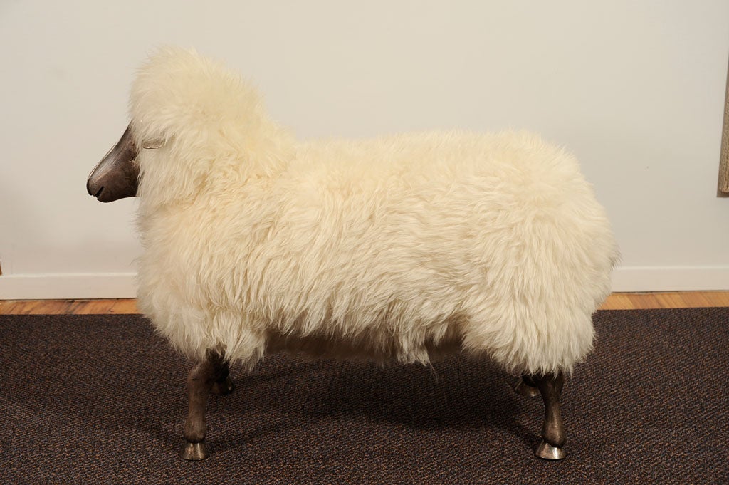Pair of Lalanne Style Silvered Bronze Sculptural Sheep Benches at 1stDibs