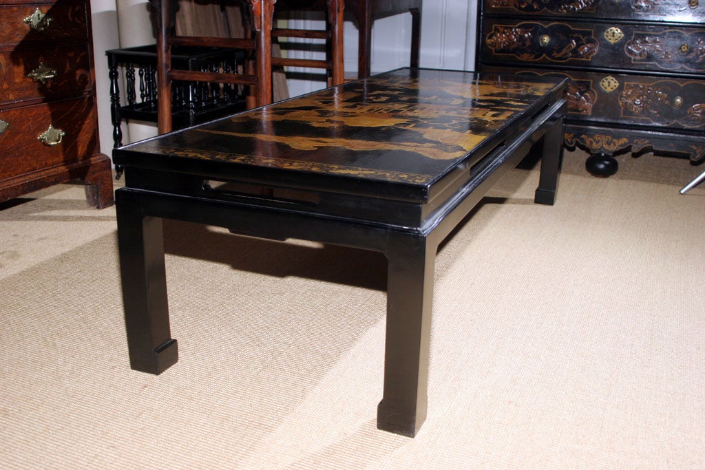 Fine custom made black lacquer table with 18C Chinese top. at 1stDibs