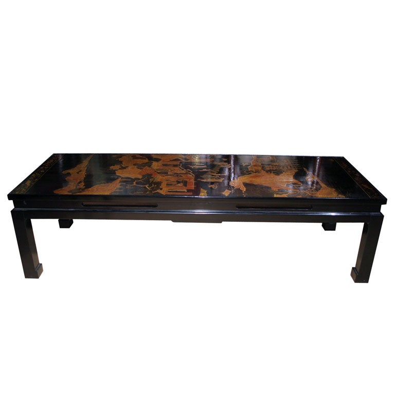 Fine custom made black lacquer table with 18C Chinese top. at 1stDibs