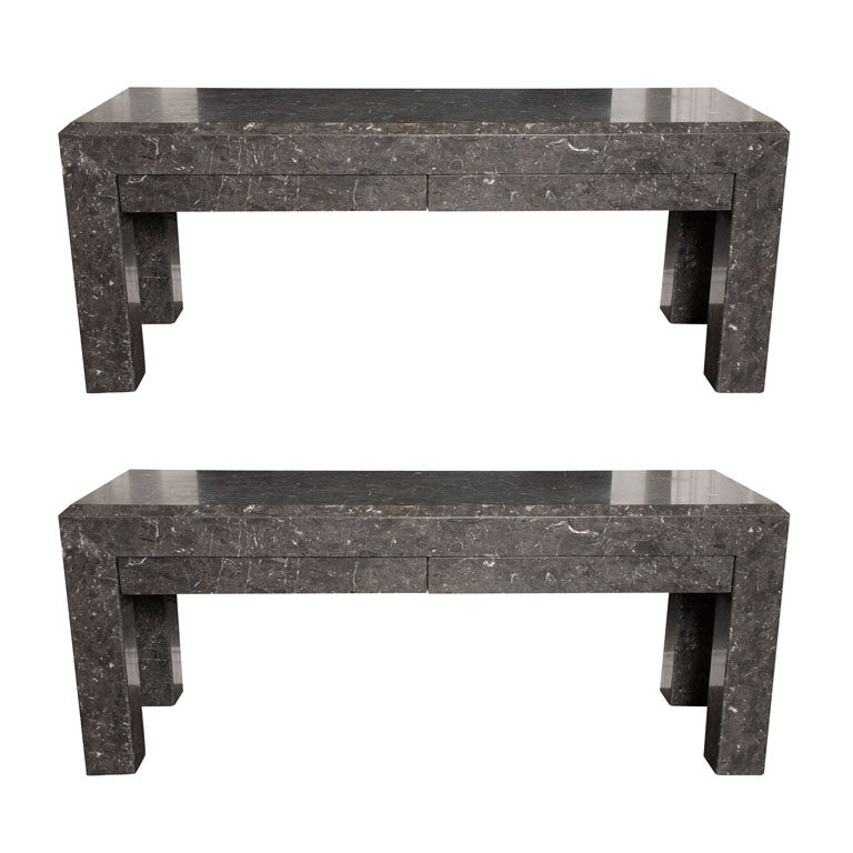 Pair of Gray Marble Benches at 1stDibs