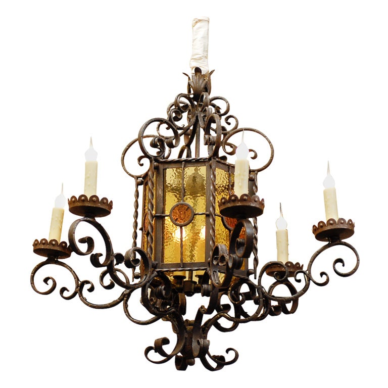 Seven Light Iron Hanging Light Fixture For Sale at 1stDibs