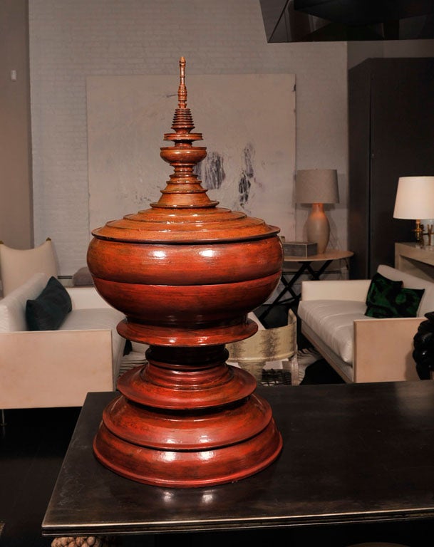 Large Red Lacquer Offering Bowl with Top and Inside Tray For Sale at ...