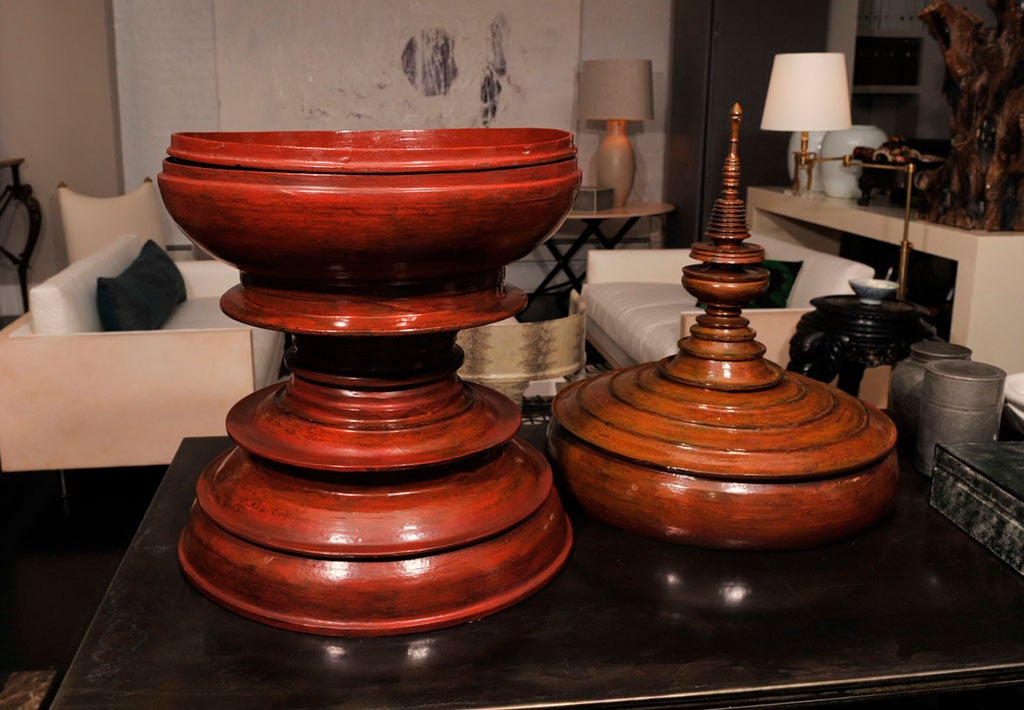 Large Red Lacquer Offering Bowl with Top and Inside Tray For Sale at ...
