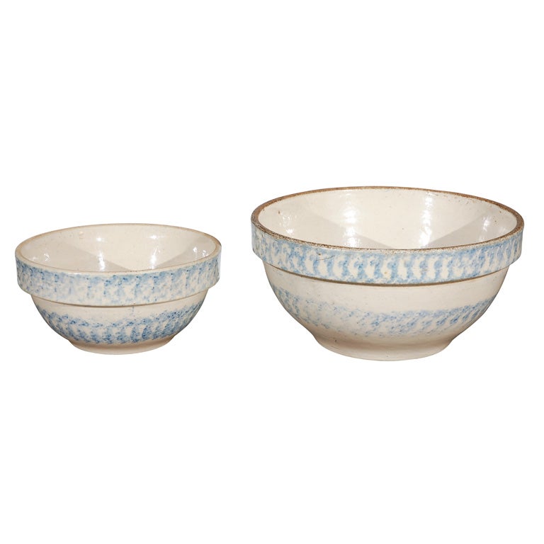 19THC SPONGEWARE MIXING BOWLS W/ SPONGE DESIGN BANDS at 1stDibs