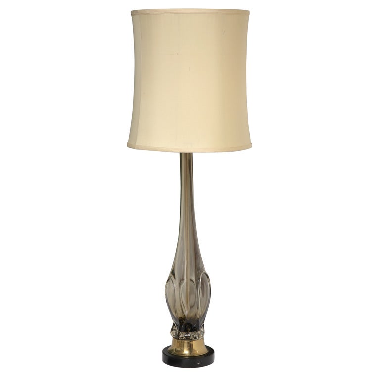 Elegant Vintage Art Glass Large Smoked Glass Table Lamp at 1stDibs