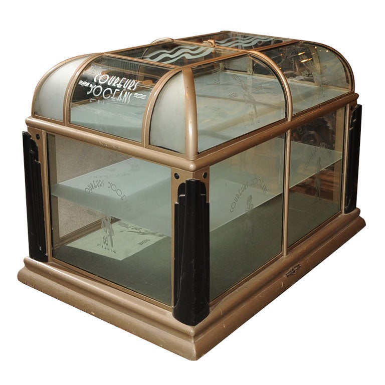 French Art Deco Glass, Metal and Wood Display Case For Sale at 1stDibs