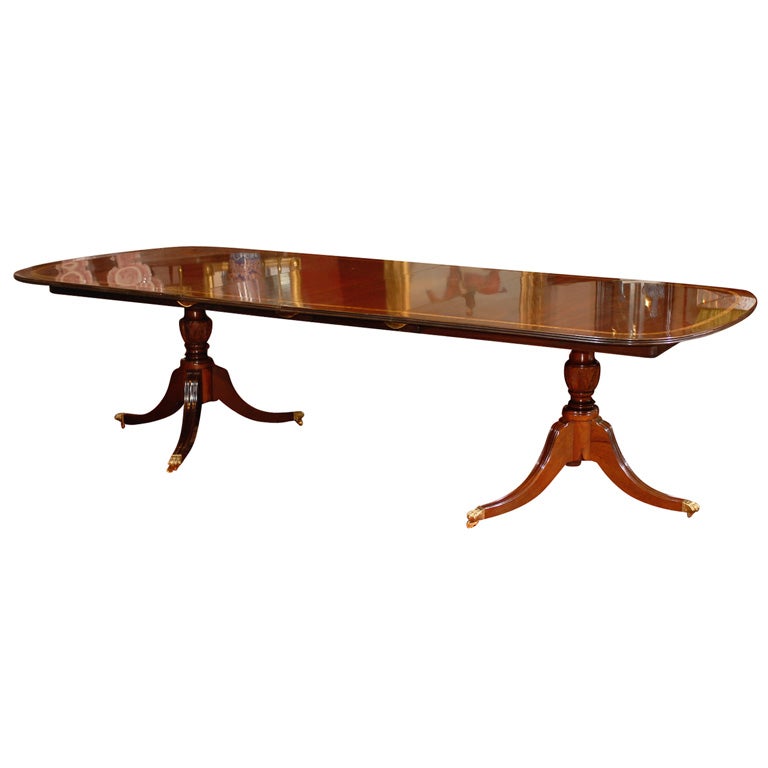 Double Pedestal Sheraton Style Solid Mahogany Dining Table at 1stDibs