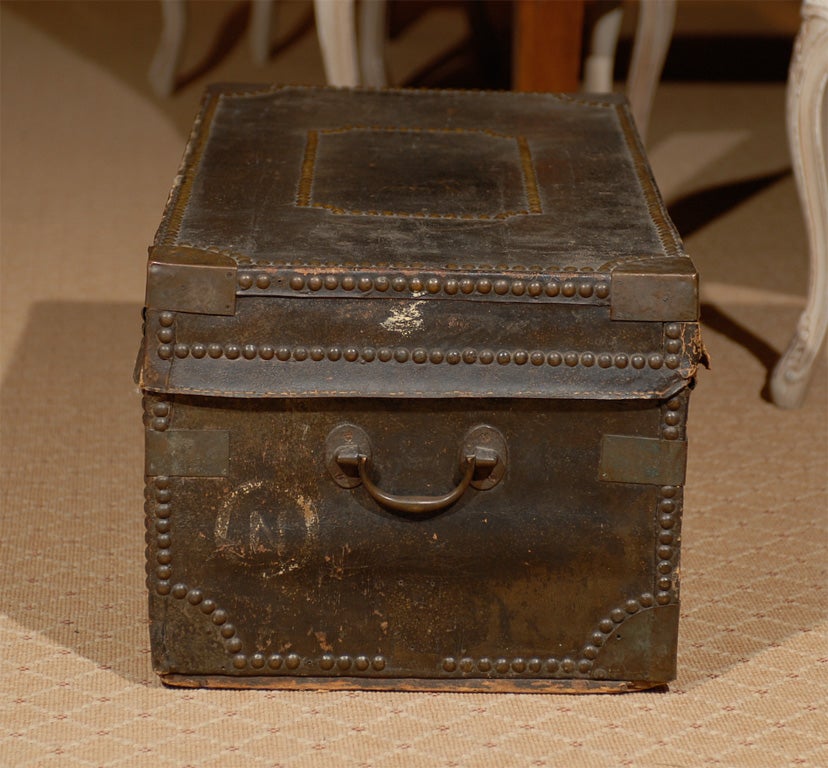 18th Century Brass Studded Leather Military Officers Chest at 1stDibs