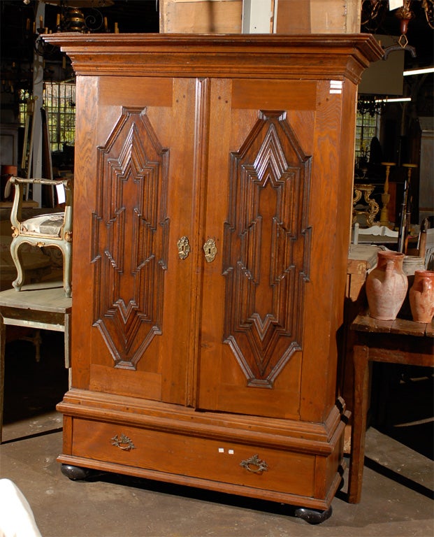 18th Century Swedish Period Baroque Armoire with Lower Single Drawer ...