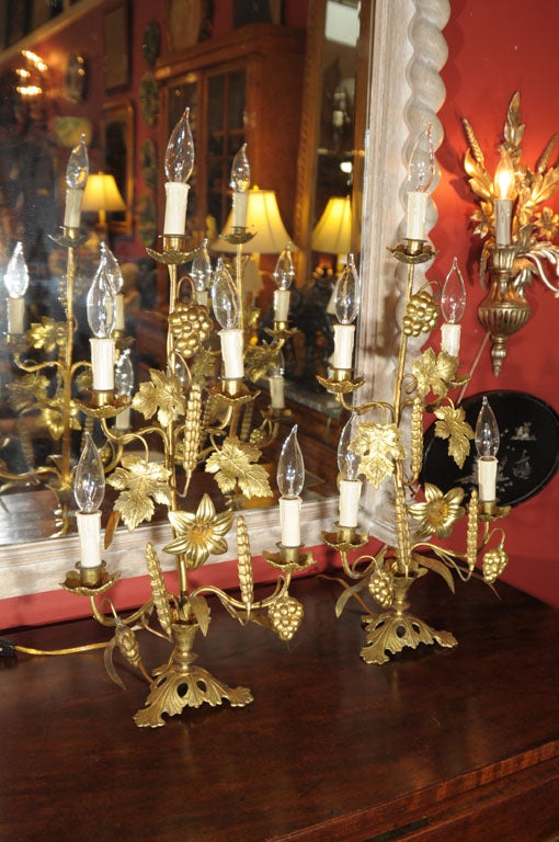 Pair of French Gilt Metal Girandoles - Five-Light Candelabras For Sale ...