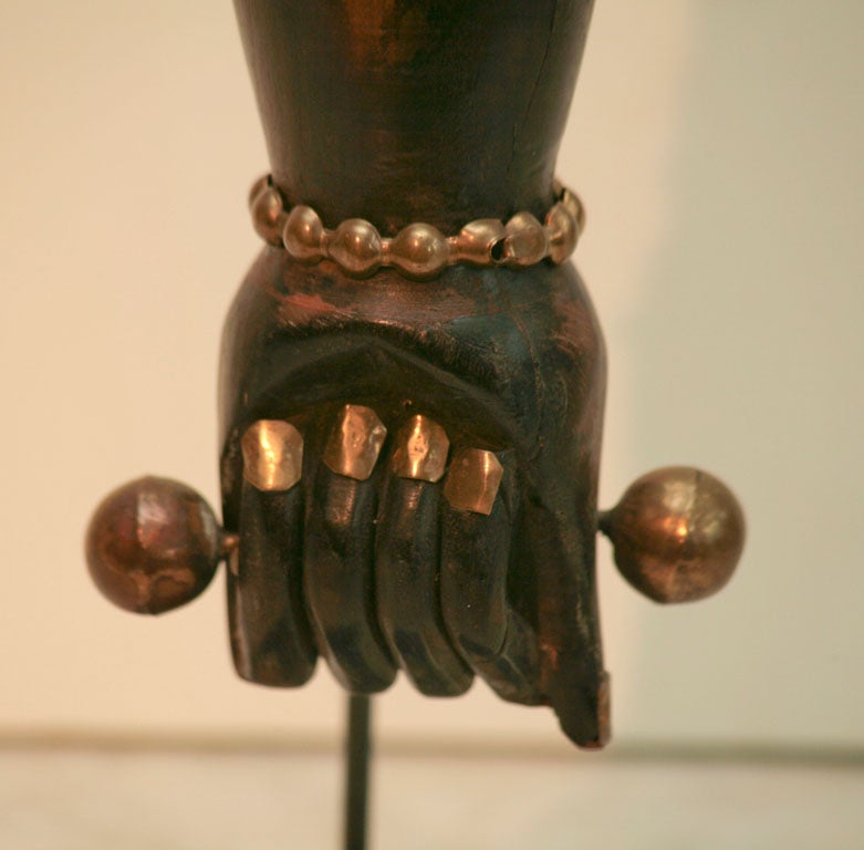 Wood and brass Brazilian Figa on stand at 1stDibs