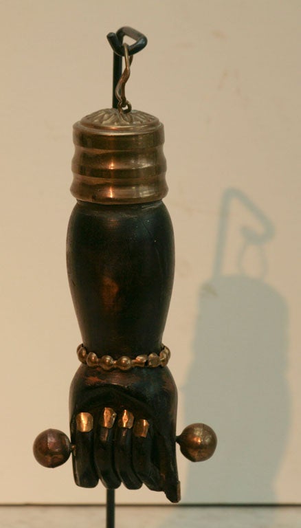 Wood and brass Brazilian Figa on stand at 1stDibs