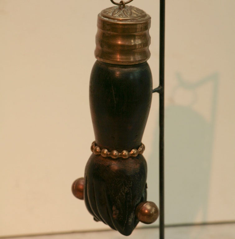 Wood and brass Brazilian Figa on stand at 1stDibs