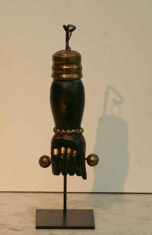 Wood and brass Brazilian Figa on stand at 1stDibs