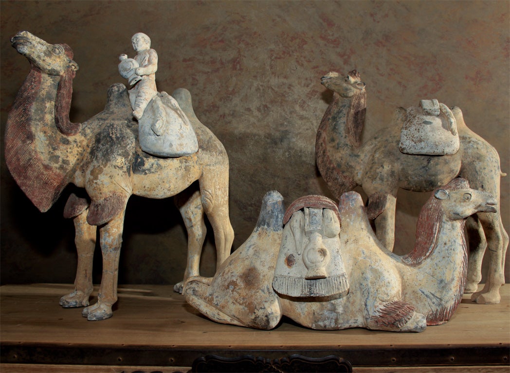 Chinese Tang Dynasty Painted Pottery Camels For Sale at 1stDibs