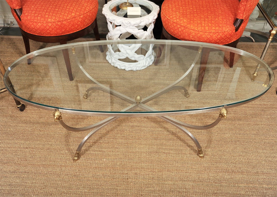Brass and Nickel Oval Coffee Table With Rams Head at 1stDibs