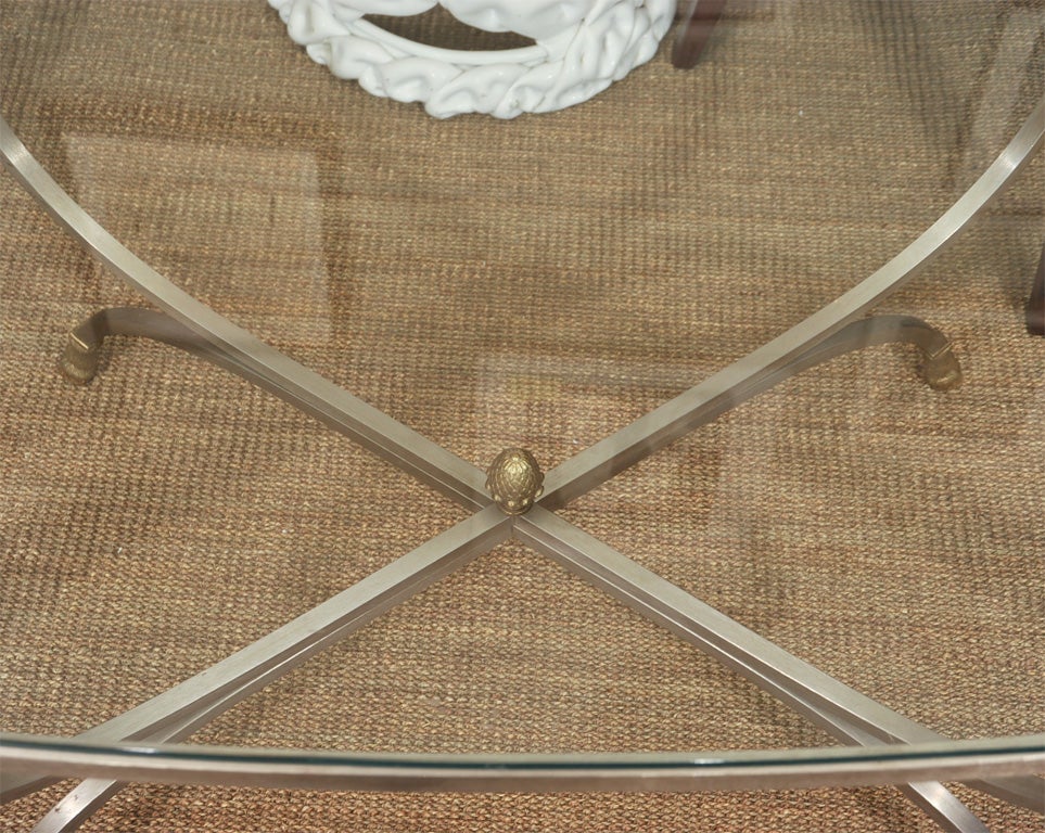 Brass and Nickel Oval Coffee Table With Rams Head at 1stDibs