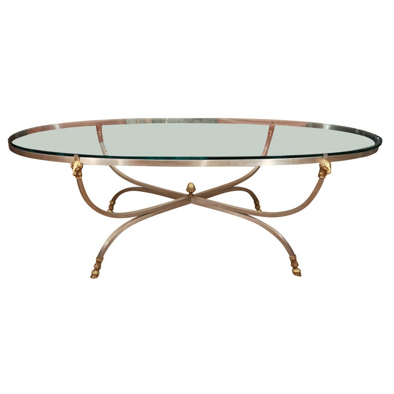 Brass and Nickel Oval Coffee Table With Rams Head at 1stDibs