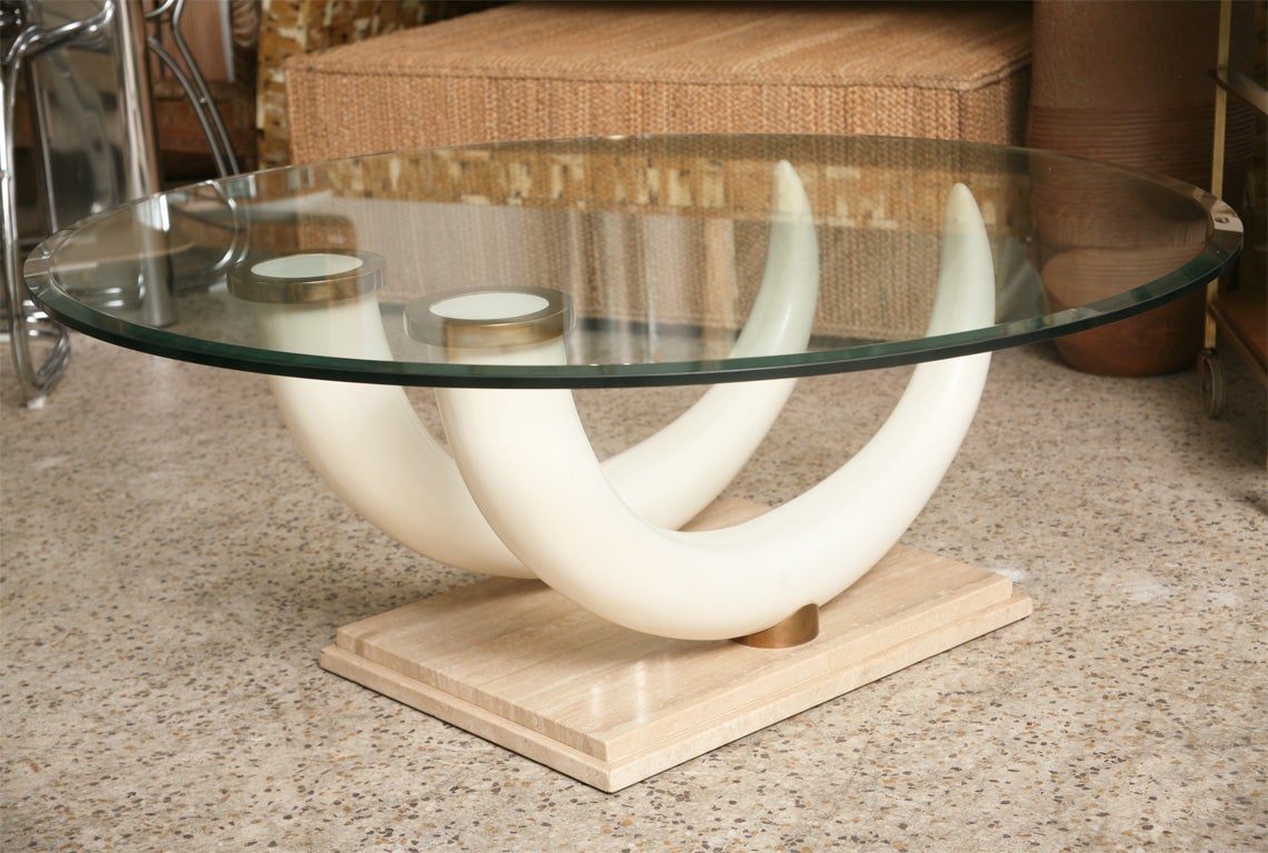 Faux Ivory Tusk and Travertine Coffee Table at 1stDibs | ivory tusk ...