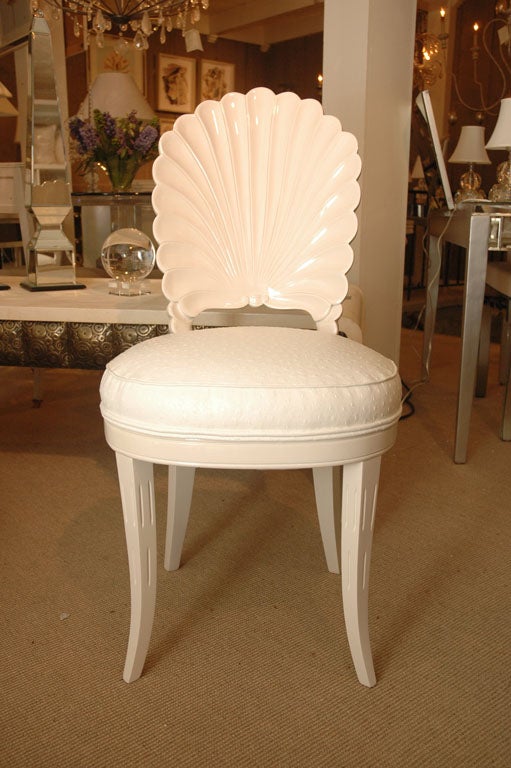 Wonderful Set of Four White Lacquer Shell Back chairs at 1stDibs