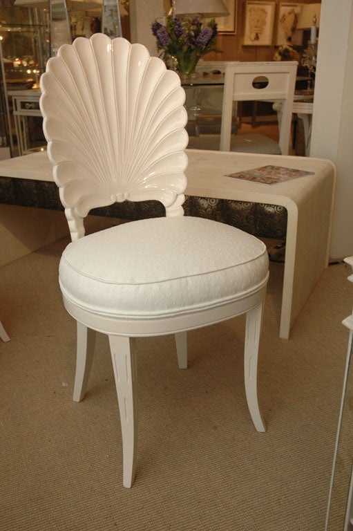 Wonderful Set of Four White Lacquer Shell Back chairs at 1stDibs