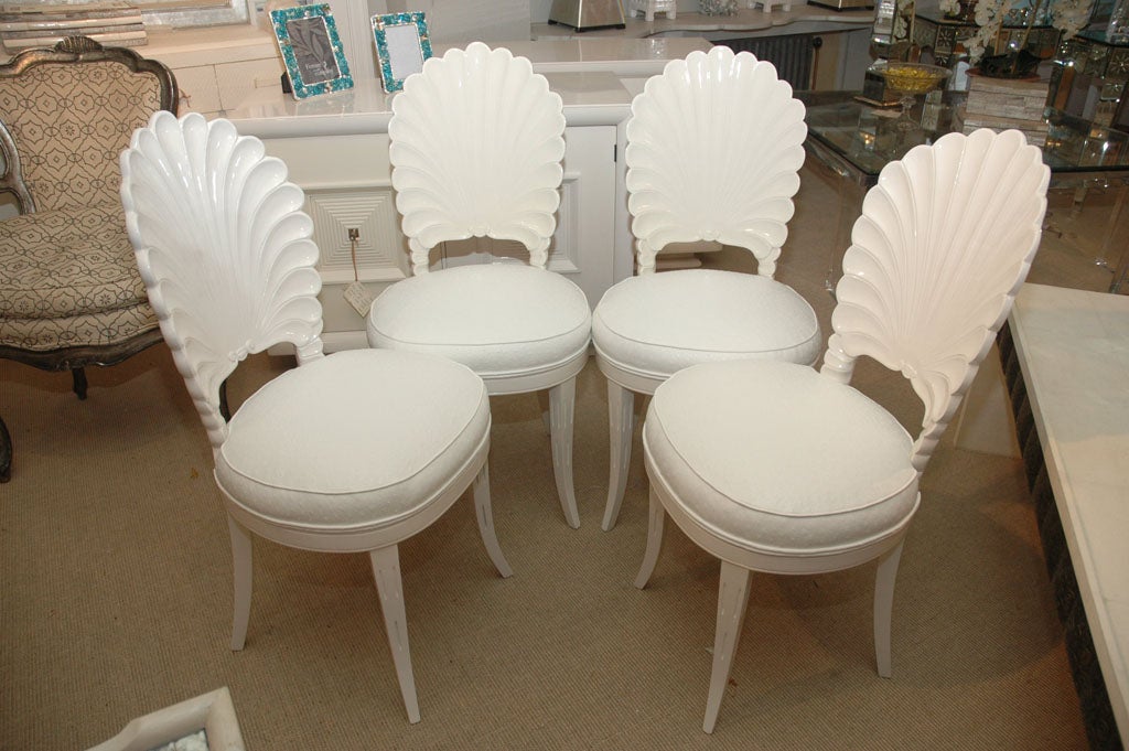 Wonderful Set of Four White Lacquer Shell Back chairs at 1stDibs