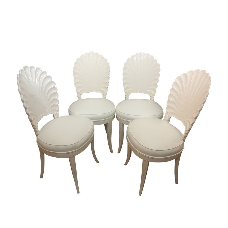 Wonderful Set of Four White Lacquer Shell Back chairs at 1stDibs