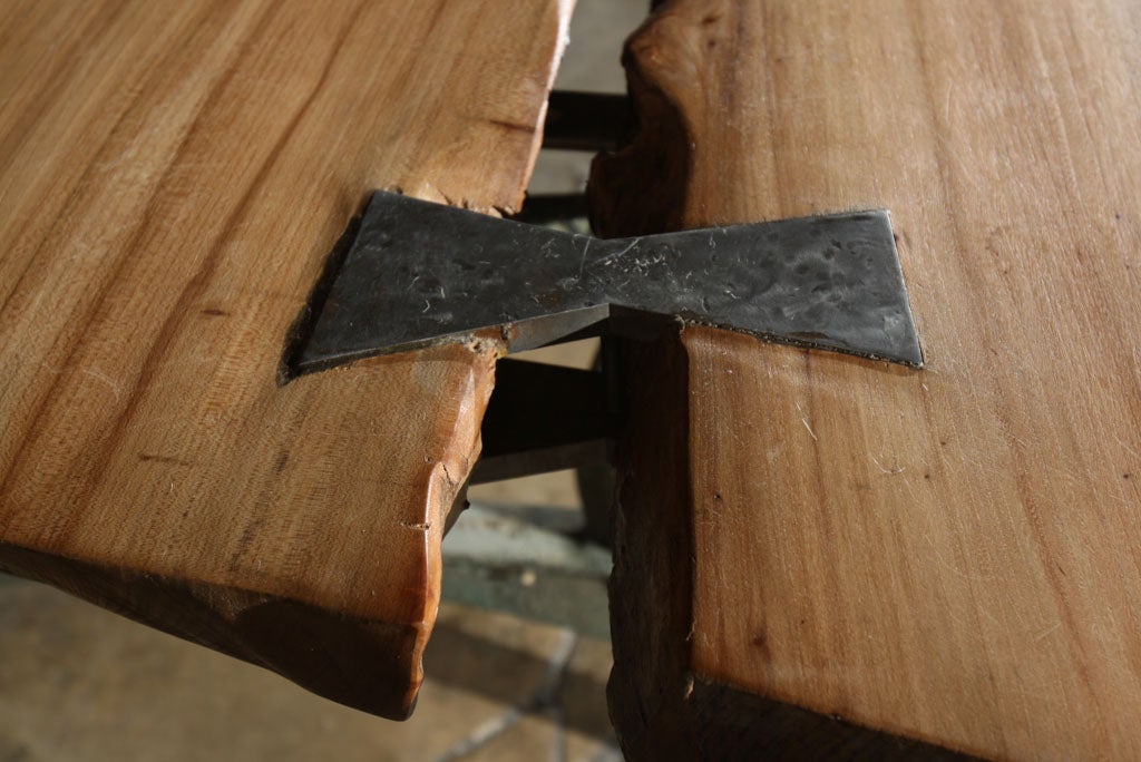 Live Edge Elm Top Table with Steel Bow-ties at 1stDibs | live edge bow ...