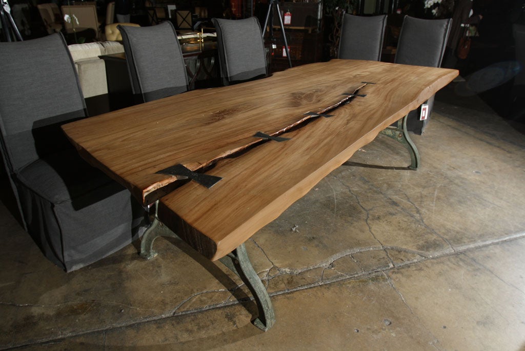 Live Edge Elm Top Table with Steel Bow-ties at 1stDibs | live edge bow ...