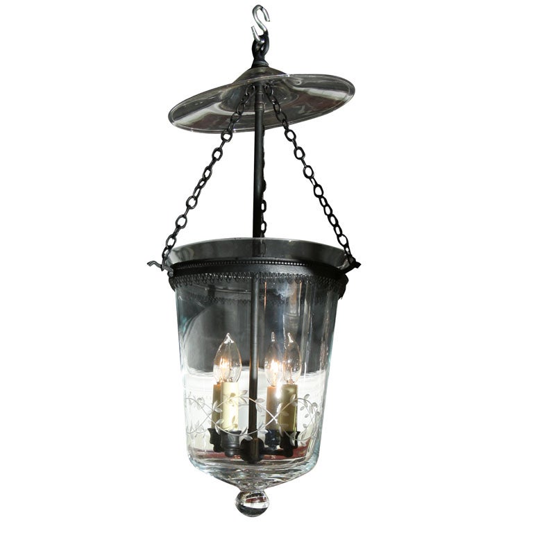 Hanging 'Etched' Bell Jar Lantern with 4 Light Cluster at 1stDibs