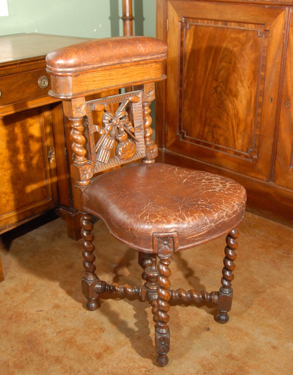 French Gambler's Chair of Carved Oak and Leather at 1stDibs